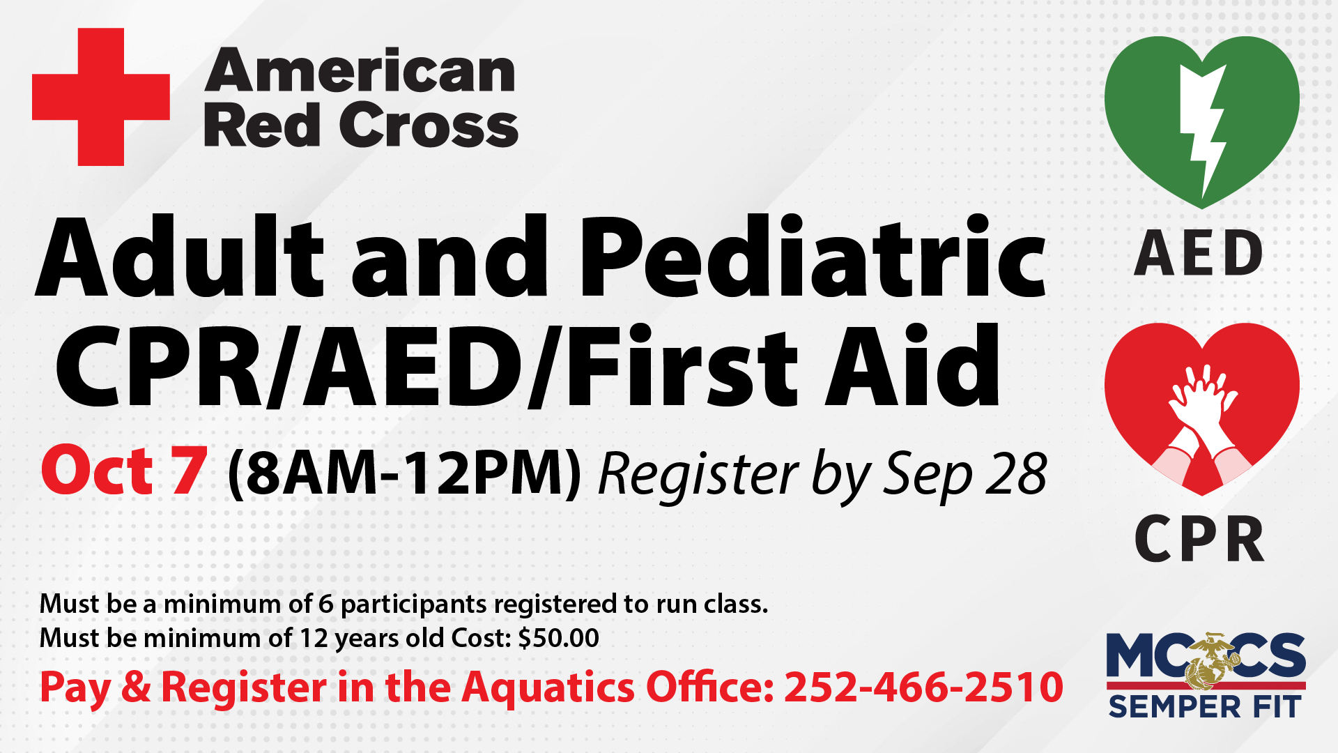 MCCS Adult and Pediatric CPR/AED/First Aid Course