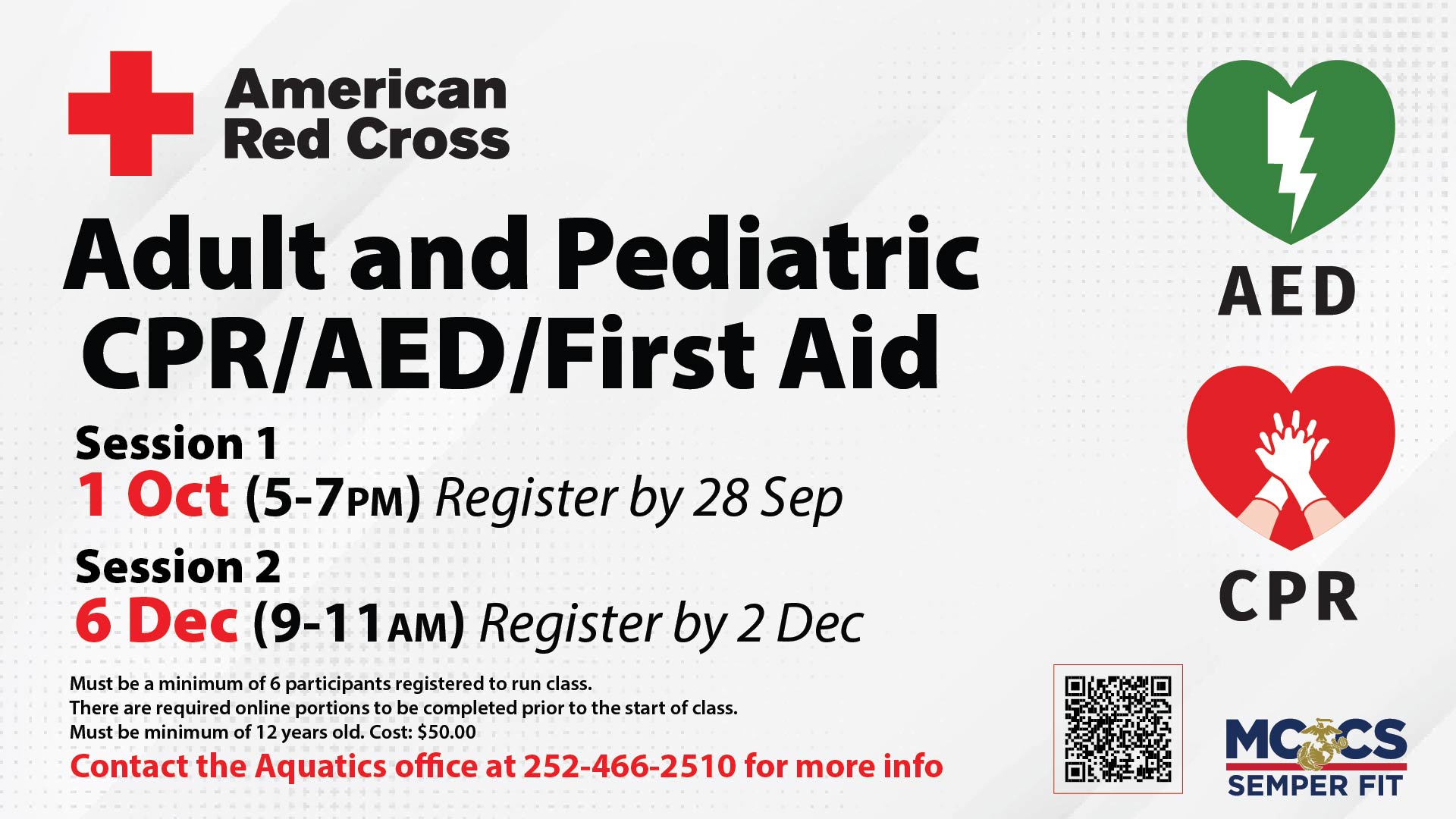 MCCS Adult and Pediatric CPR/AED/First Aid Course